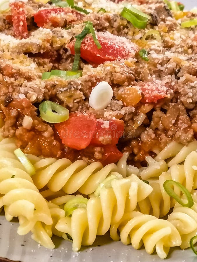 Pasta with Minced Meat and Tomato Sauce Stock Photo - Image of meal ...