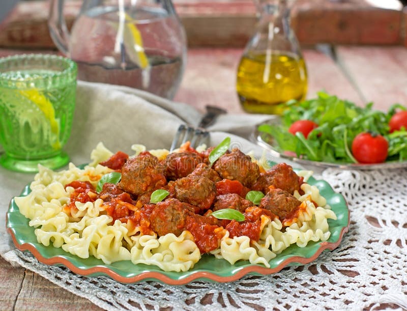 Pasta with Mini Meatballs with Tomato Sauce Stock Photo - Image of ...