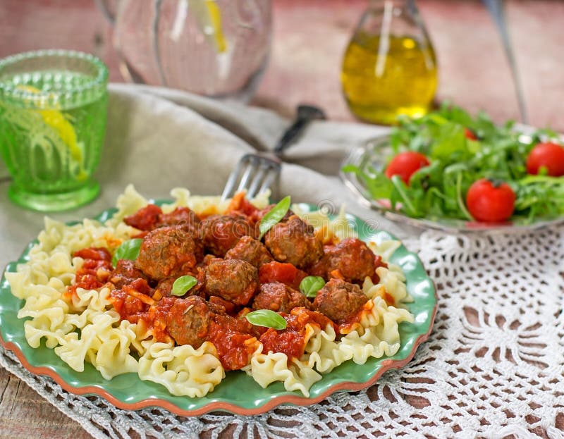 Pasta with Mini Meatballs with Tomato Sauce Stock Image - Image of ...