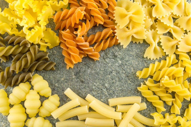 Pasta Mix Ordered on a Stone Table Stock Image - Image of farfalle ...