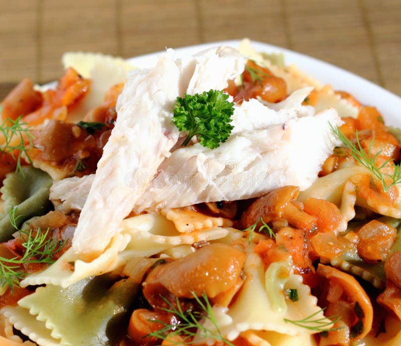 Pasta with Mushroom Sauce and Fish Stock Photo - Image of prepared ...
