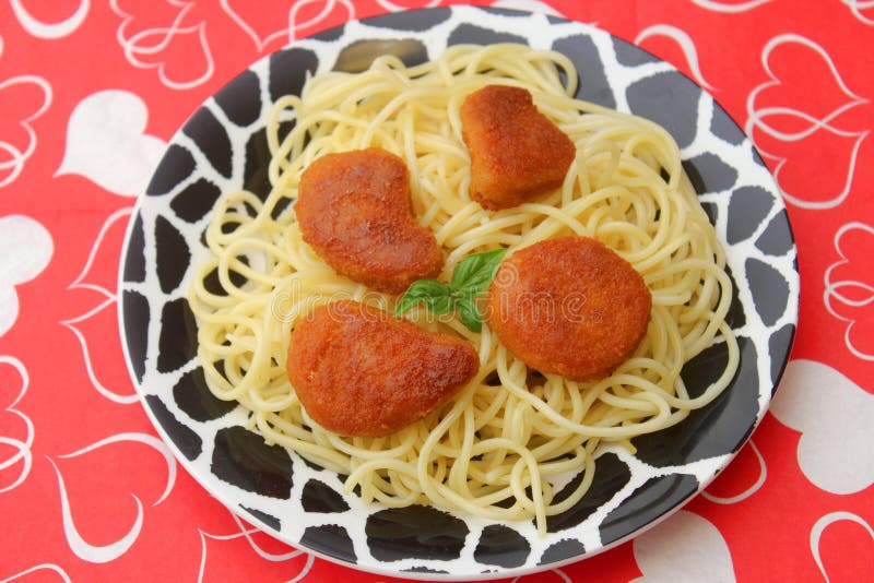 Pasta with nuggets stock image. Image of chicken, food - 110716715