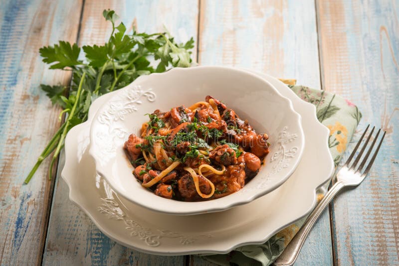 Pasta with Octopus Ragout Italian Recipe Stock Photo - Image of ...