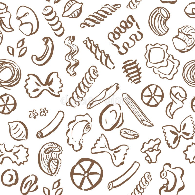 Pasta Outlined Icons Seamless Pattern Stock Vector - Illustration of ...