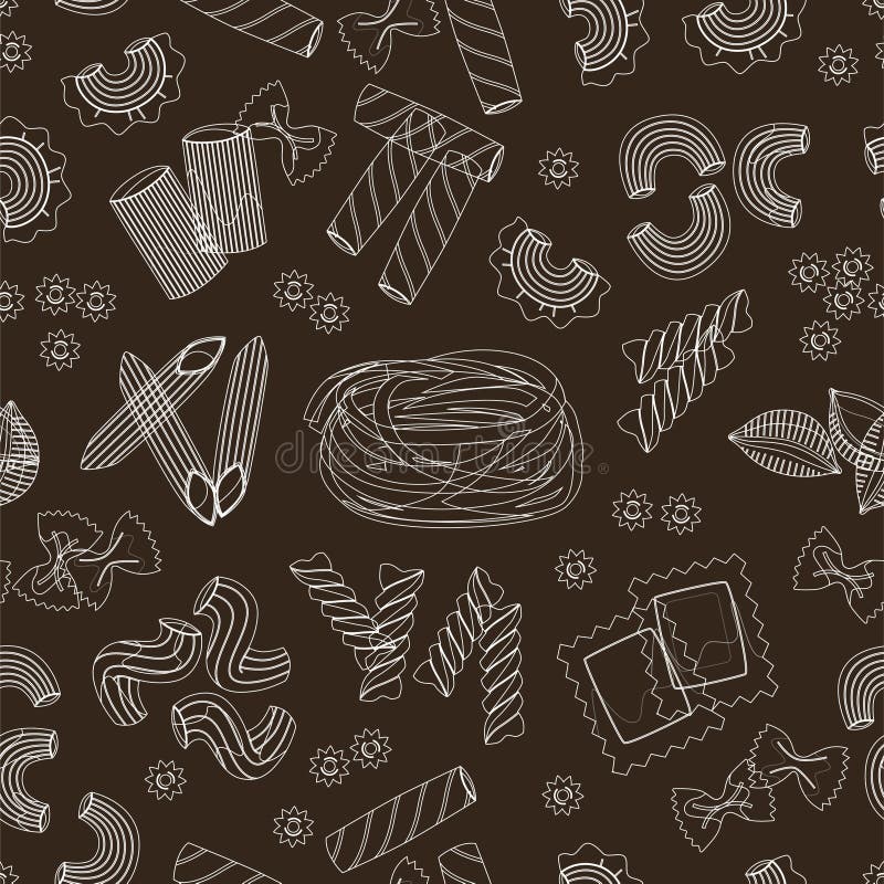 Pasta Pattern. Seamless Texture with White Hand Drawn Macaroni ...