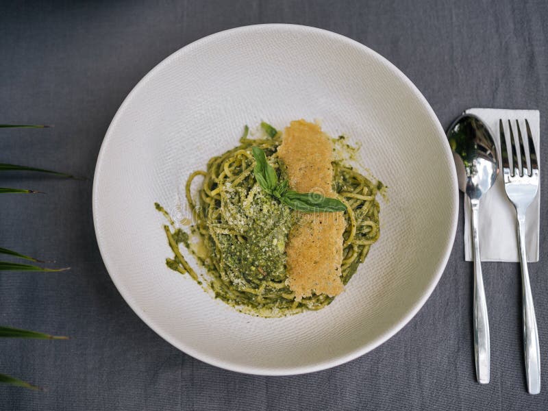 Pasta Pesto and Coconut on the Table Stock Photo - Image of meals ...