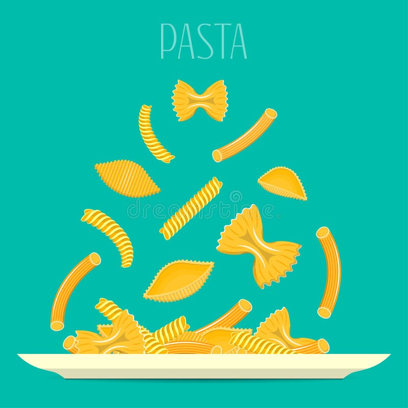Pasta on a Plate. Different Pasta Soar Over the Plate. Vector ...