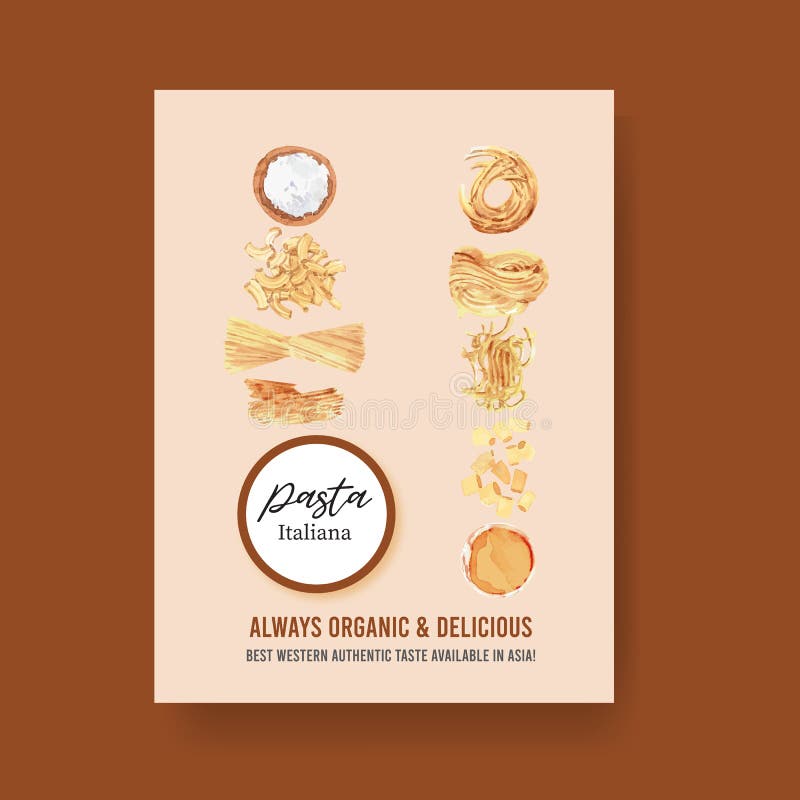 Pasta Poster Design with Various Pastas Watercolor Illustration Stock ...