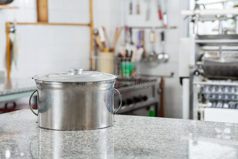 Pasta Pot on Countertop in Commercial Kitchen Stock Image - Image of ...