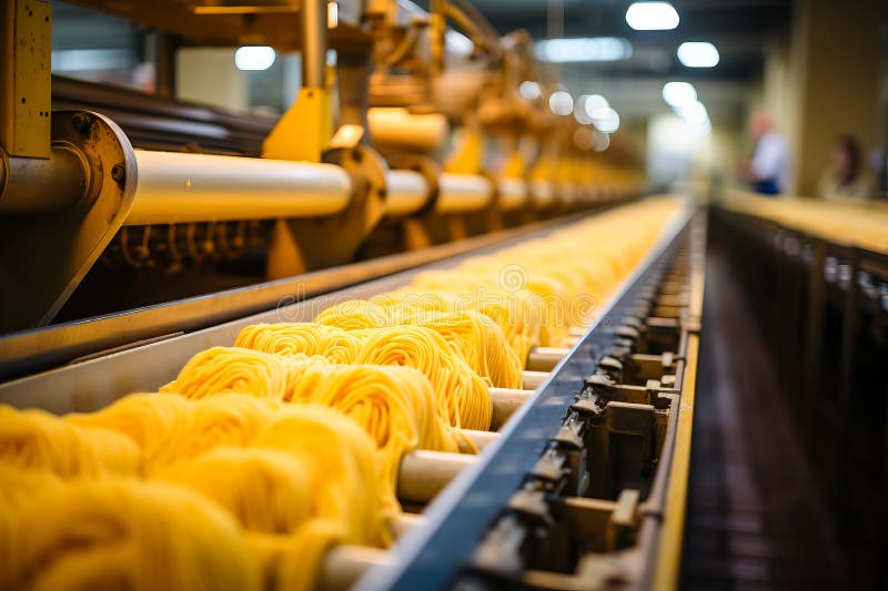 Pasta Producing Process, Various Types of Pasta on Conveyor Belt Stock ...