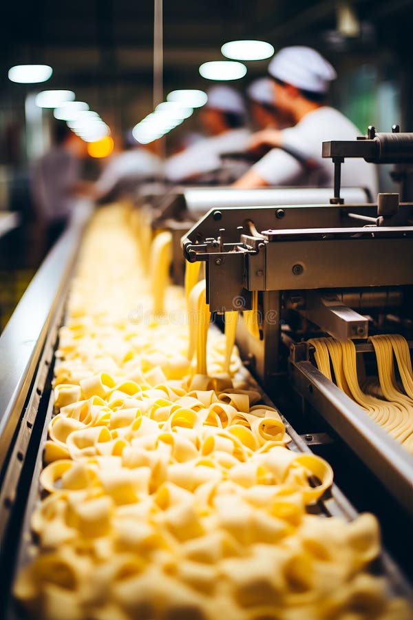 Pasta Producing Process, Various Types of Pasta on Conveyor Belt Stock ...