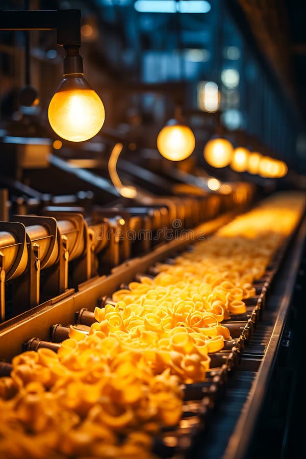 Pasta Producing Process, Various Types of Pasta on Conveyor Belt Stock ...
