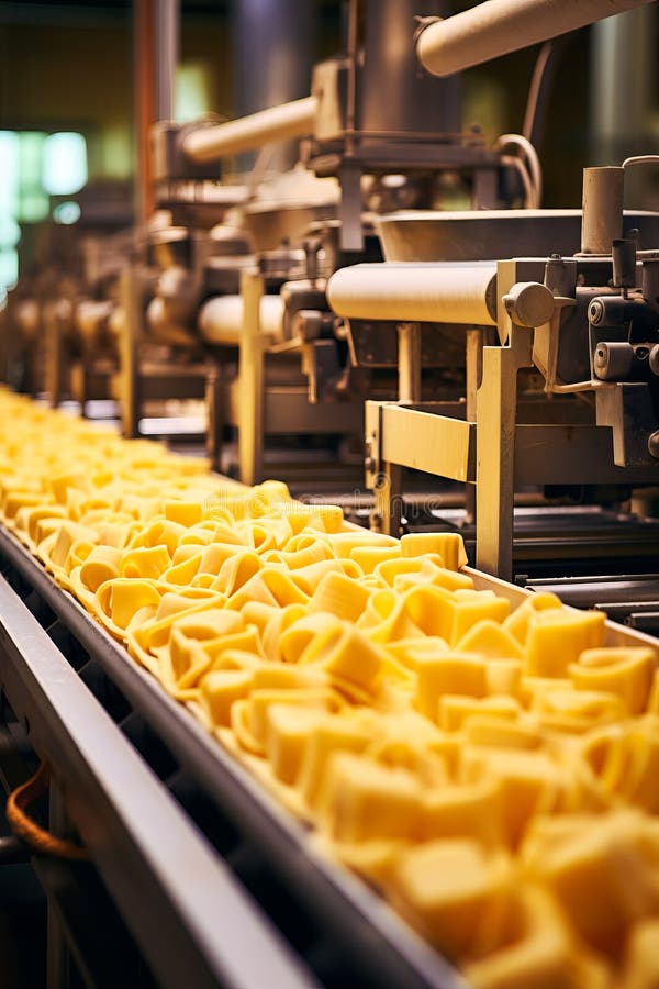 Pasta Producing Process, Various Types of Pasta on Conveyor Belt Stock ...