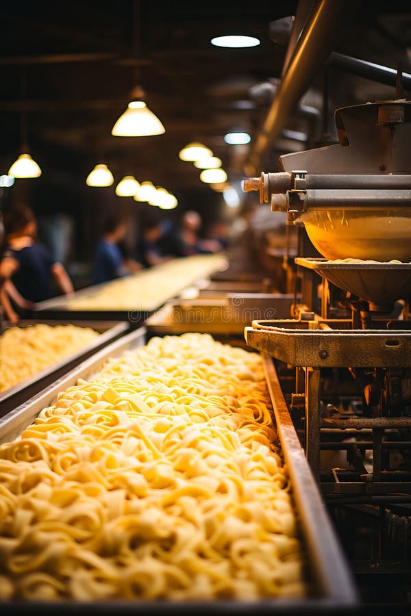Pasta Producing Process, Various Types of Pasta on Conveyor Belt Stock ...