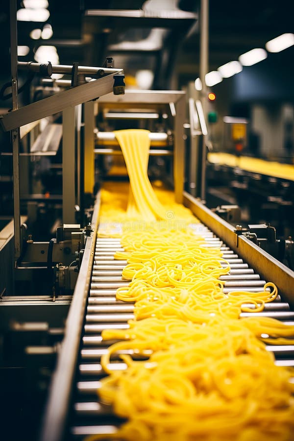 Pasta Producing Process, Various Types of Pasta on Conveyor Belt Stock ...