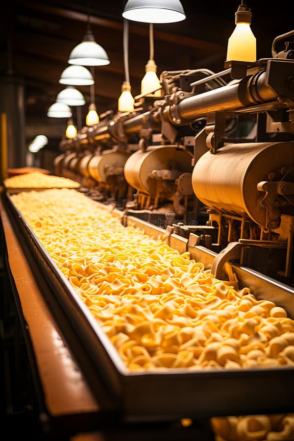 Pasta Producing Process, Various Types of Pasta on Conveyor Belt Stock ...