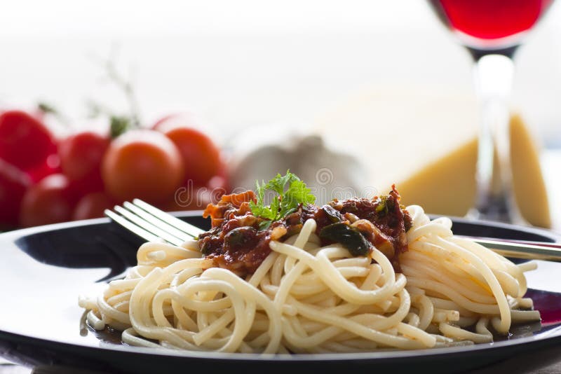 Pasta putanesca stock image. Image of meal, macro, garnish - 18842769