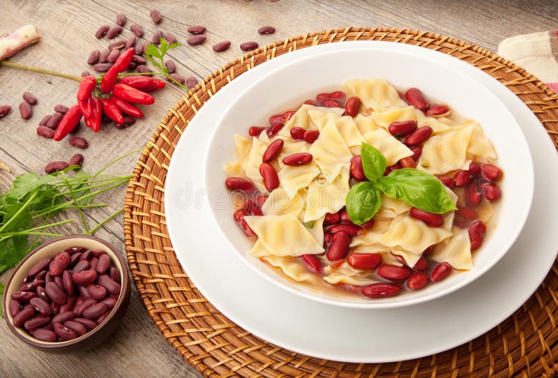 Pasta and red beans soup stock image. Image of culinary - 100192981