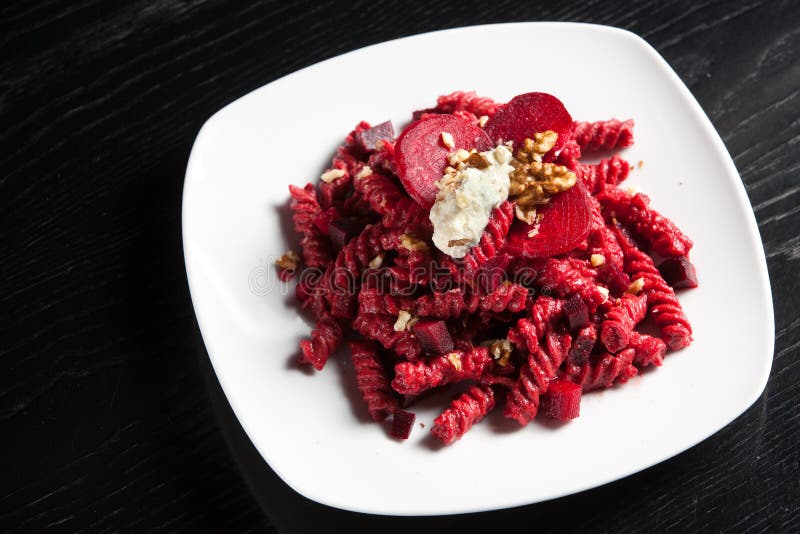 Pasta with Red Beets Cheese and Walnuts Stock Image - Image of cuisine ...