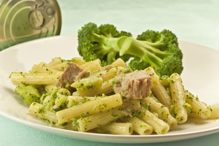 Pasta Rigatoni with Tuna and Broccoli Stock Photo - Image of italian ...