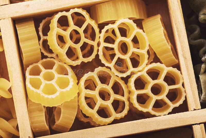 Pasta Round Shape in a Wooden Box Stock Image - Image of wooden ...