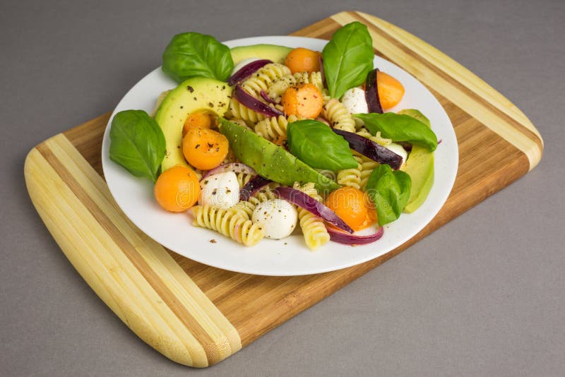 Pasta Salad with Mozzarella and Melon Stock Image - Image of pasta ...