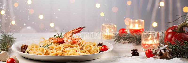 Pasta with Seafood on a Christmas Background. Feast of the Seven Fishes ...