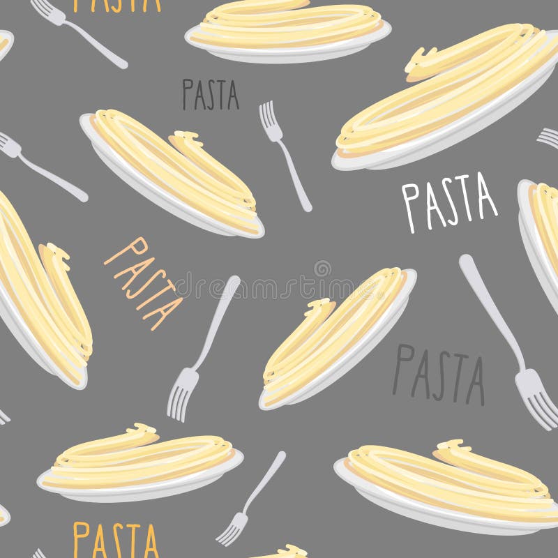 Pasta Seamless Pattern. Dish with Noodles and Fork Stock Vector ...