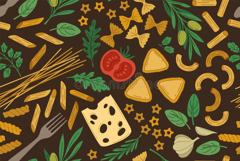 Pasta seamless pattern stock vector. Illustration of tasty - 276830307