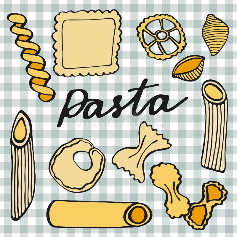 Pasta Set. Hand-drawn Cartoon Kinds of Pasta. Doodle Drawing Stock ...