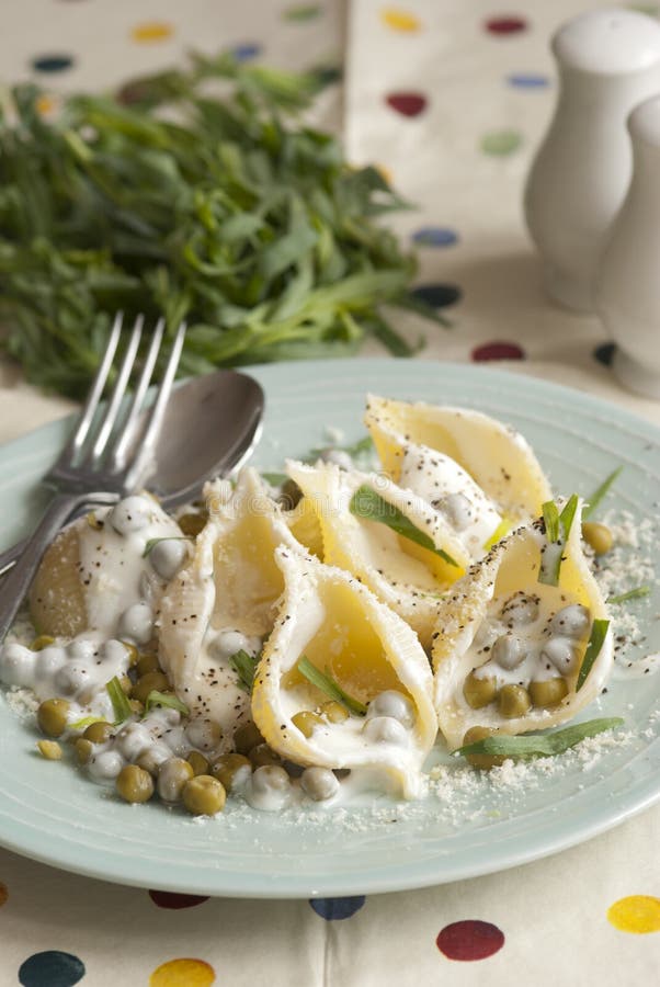 Pasta Shells with Ricotta Cheese and Tomato Sauce Stock Image - Image ...