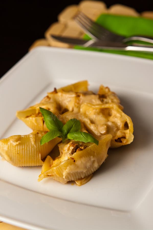 Pasta Shells Conchiglioni Stuffed with Meat Stock Photo - Image of ...