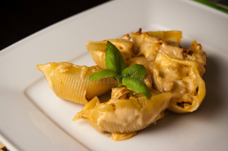 Pasta Shells Conchiglioni Stuffed with Meat Stock Photo - Image of ...
