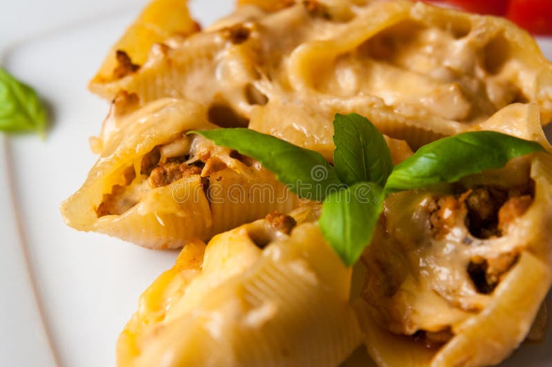 Pasta Shells Conchiglioni Stuffed with Meat Stock Photo - Image of ...