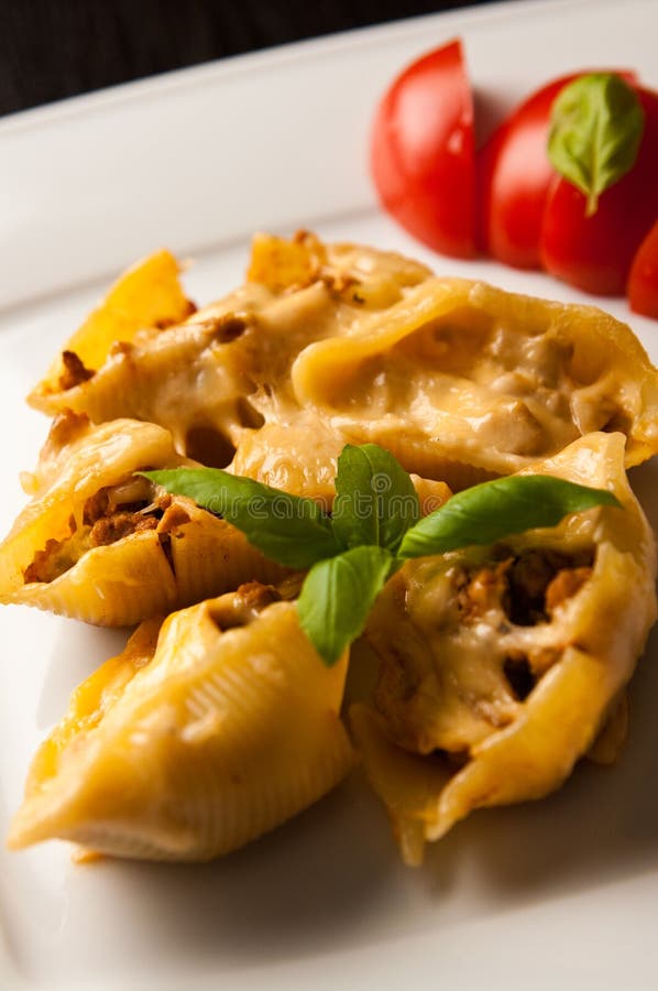 Pasta Shells Conchiglioni Stuffed with Meat Stock Photo - Image of ...