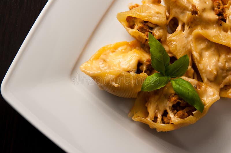Pasta Shells Conchiglioni Stuffed with Meat Stock Photo - Image of ...