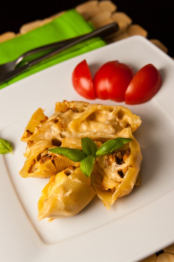 Pasta Shells Conchiglioni Stuffed with Meat Stock Photo - Image of ...