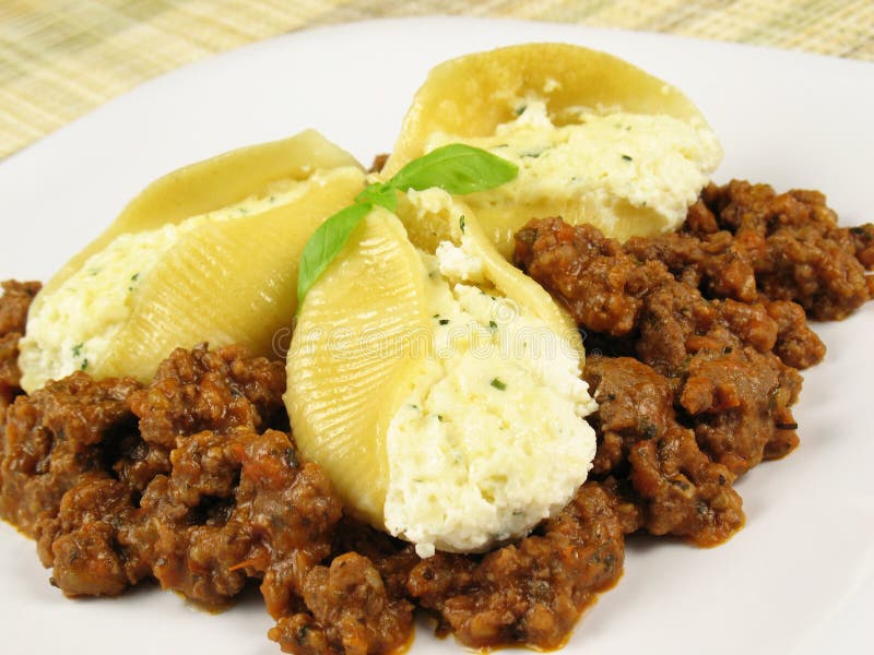 Pasta Shells with Ricotta Cheese and Tomato Sauce Stock Image - Image ...
