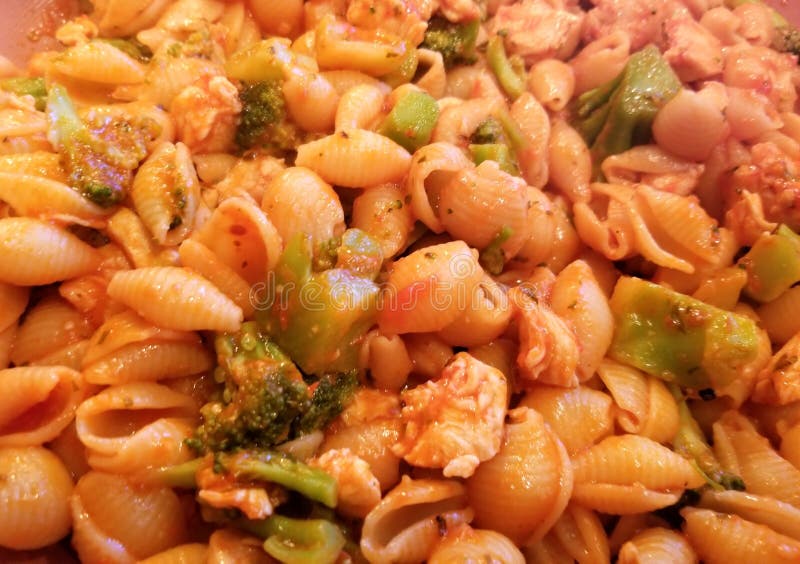 Pasta Shells in Red Sauce with Broccoli and Shrimp Stock Image - Image ...