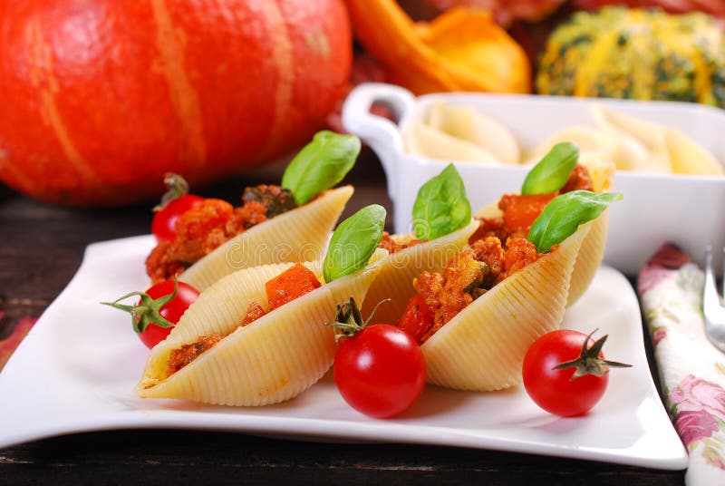 Pasta Shells Stuffed with Minced Meat , Pumpkin and Zucchini Stock ...
