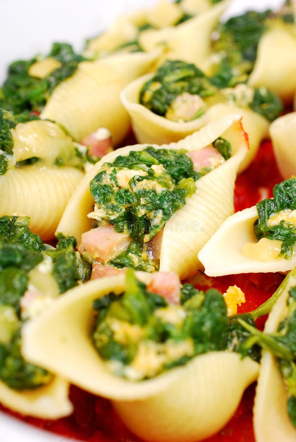 Pasta Shells Stuffed with Spinach and Eggs Stock Image - Image of ...