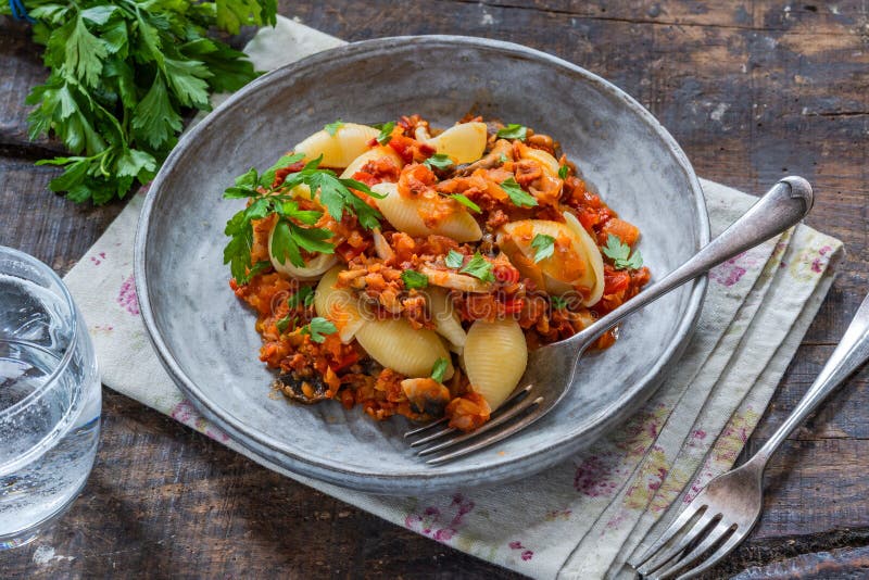 Pasta Shells with Tomato Sauce Stock Image - Image of vegetable ...