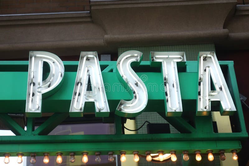 Neon Pasta Sign stock image. Image of urban, glow, exterior - 12366613
