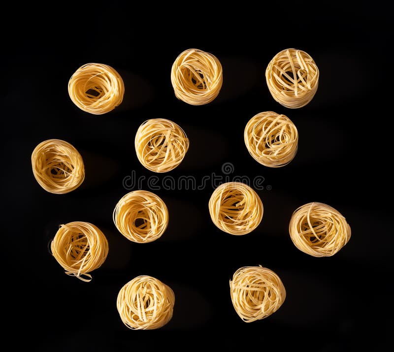 Pasta, Spaghetti on a Black Background Top View Flat Lay Stock Image ...