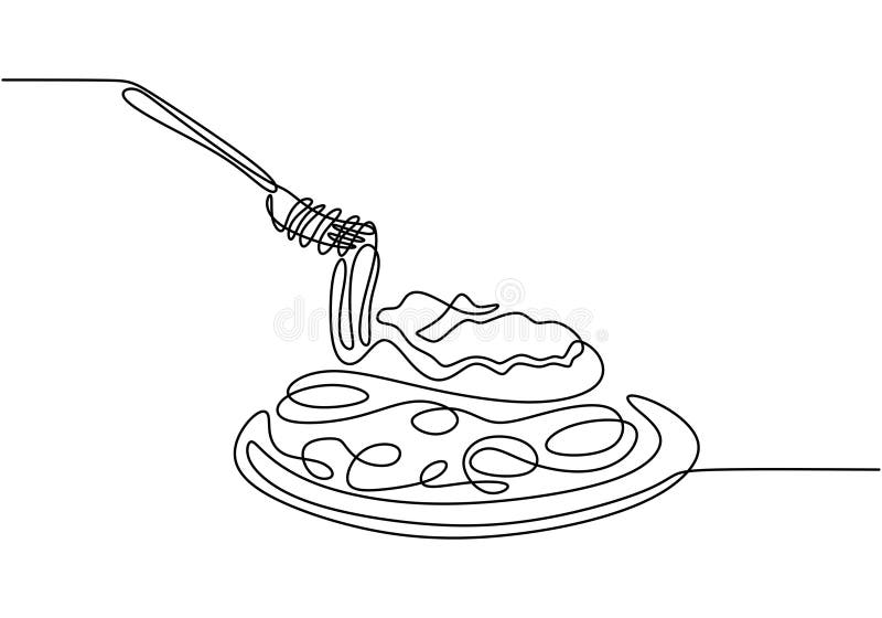 Pasta Spaghetti Noodle with Fork in One Continuous Single Line Style ...
