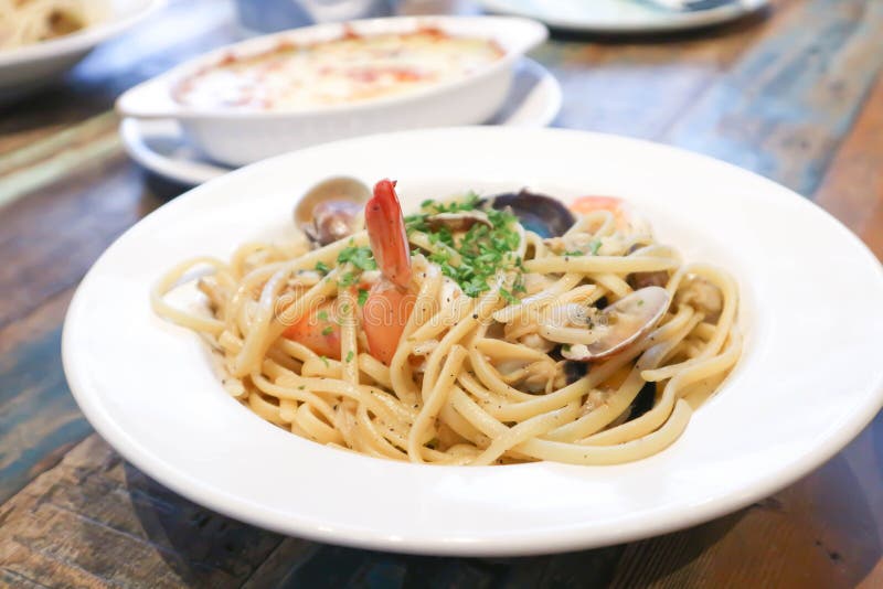 Pasta or Spaghetti, Prawn and Shell Spaghetti or Shrimp Spaghetti Stock ...