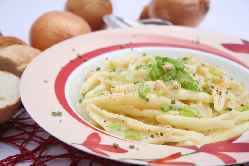 Pasta with spring onions stock photo. Image of meal, noodles - 37489574