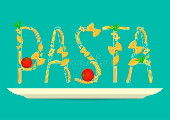 Pasta text stock vector. Illustration of lunch, mealy - 77221048