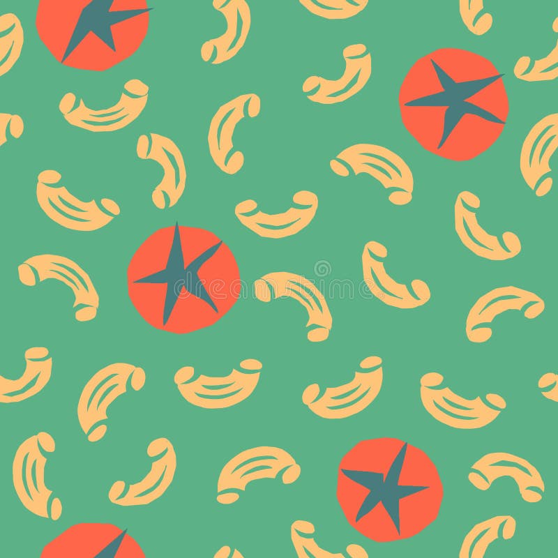 Pasta and Tomatoes Seamless Pattern. Italian Food Illustration in Funky ...
