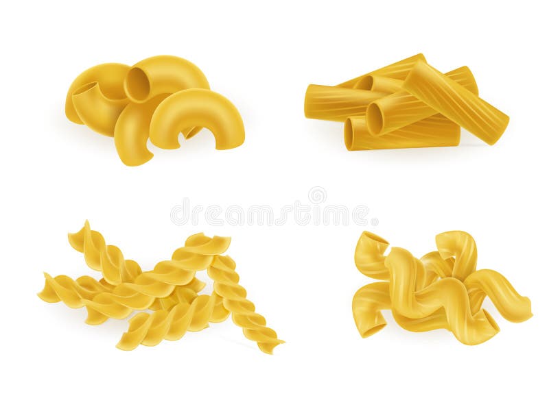 Pasta Types and Forms Realistic Set Stock Illustration - Illustration ...